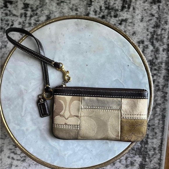 Coach | Bags | Coach Beige Signature Patchwork Wristlet | Poshmark